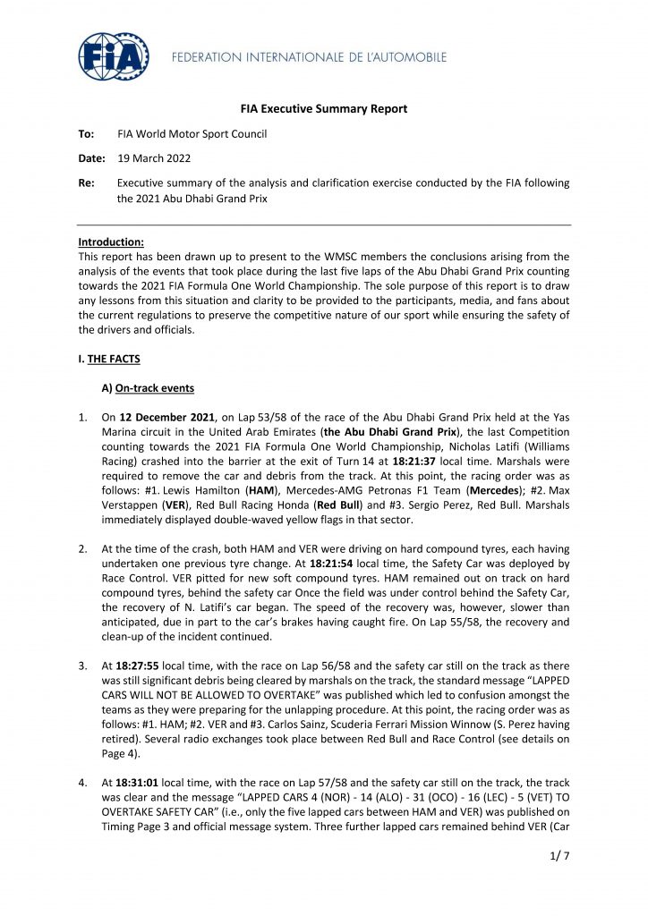 FIA’s full report for the 2021 Abu Dhabi GP investigation released ...